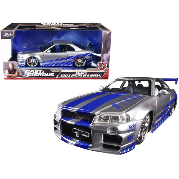 Brian's Nissan GTR Skyline R34 (RHD) Silver with Blue Stripes "Fast ...