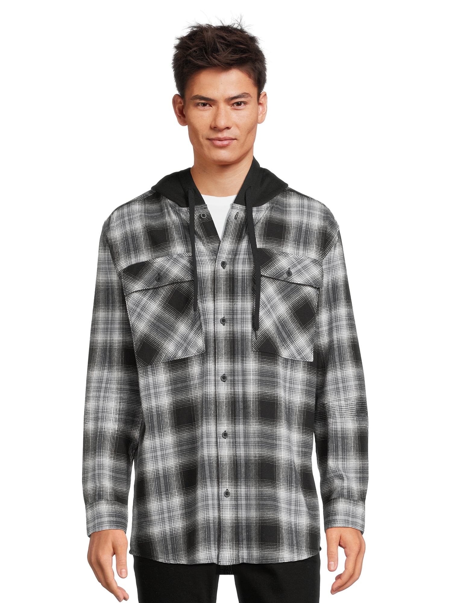 No Boundaries Men's & Big Men's Hooded Flannel Shirt, Sizes XS-5XL ...