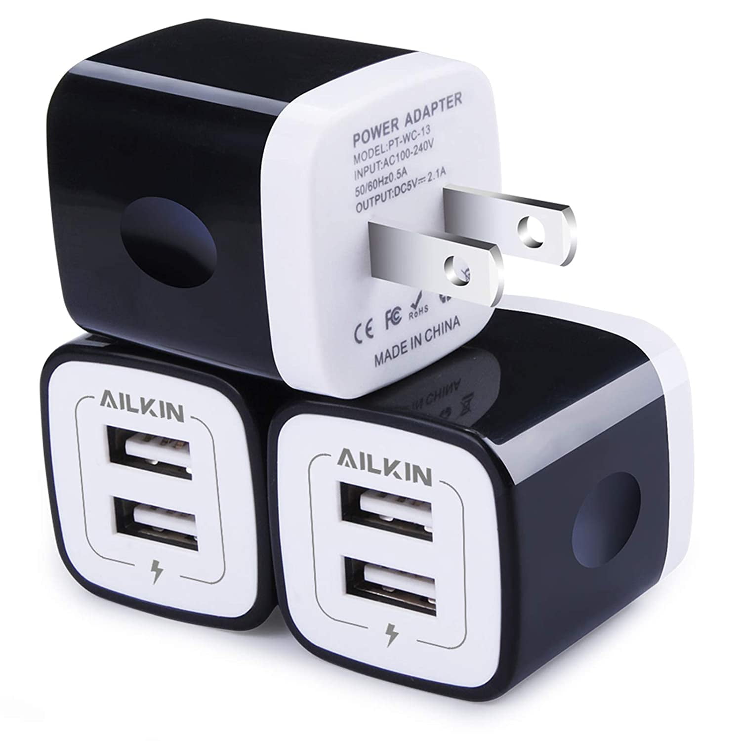 USB Charger Block,Phone Charger Adapter,AILKIN 3Pack 2.1Amp Dual Port ...