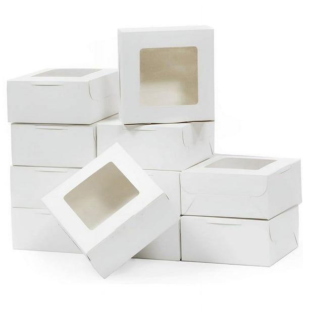 Symkmb 30Pcs Cake Boxes 6X6X3 Inches White Bakery Boxes with Window ...