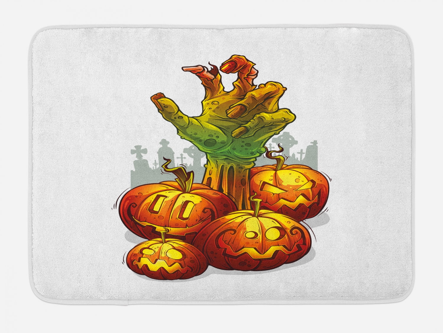 Halloween Bath Mat, Zombie Hand in Spooky Pumpkins on Cemetery ...
