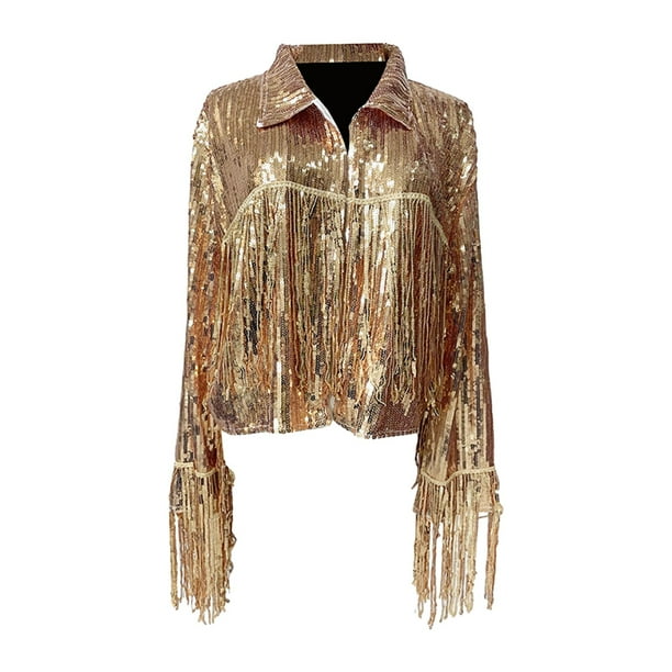 Sequin Fringe Jacket Shiny Long Sleeve for Parties Cosplay Exhibition ...