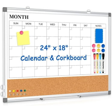 Monthly Calendar Dry Erase Whiteboard for Wall, 36" x 24" Double-Sided ...