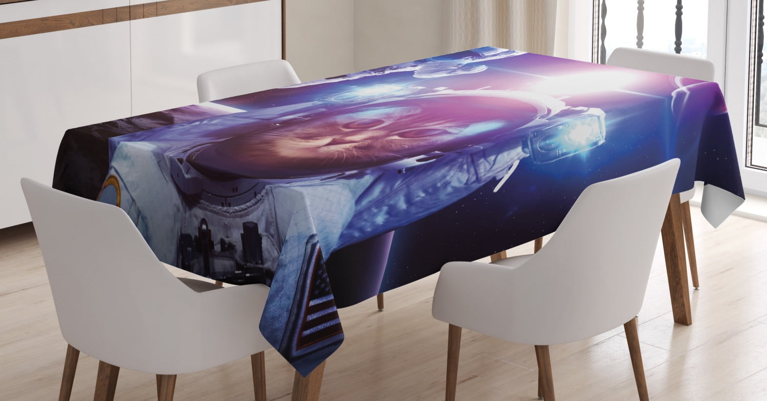 Space Cat Tablecloth, Astronauts in Nebula Galaxy with Eclipse in ...