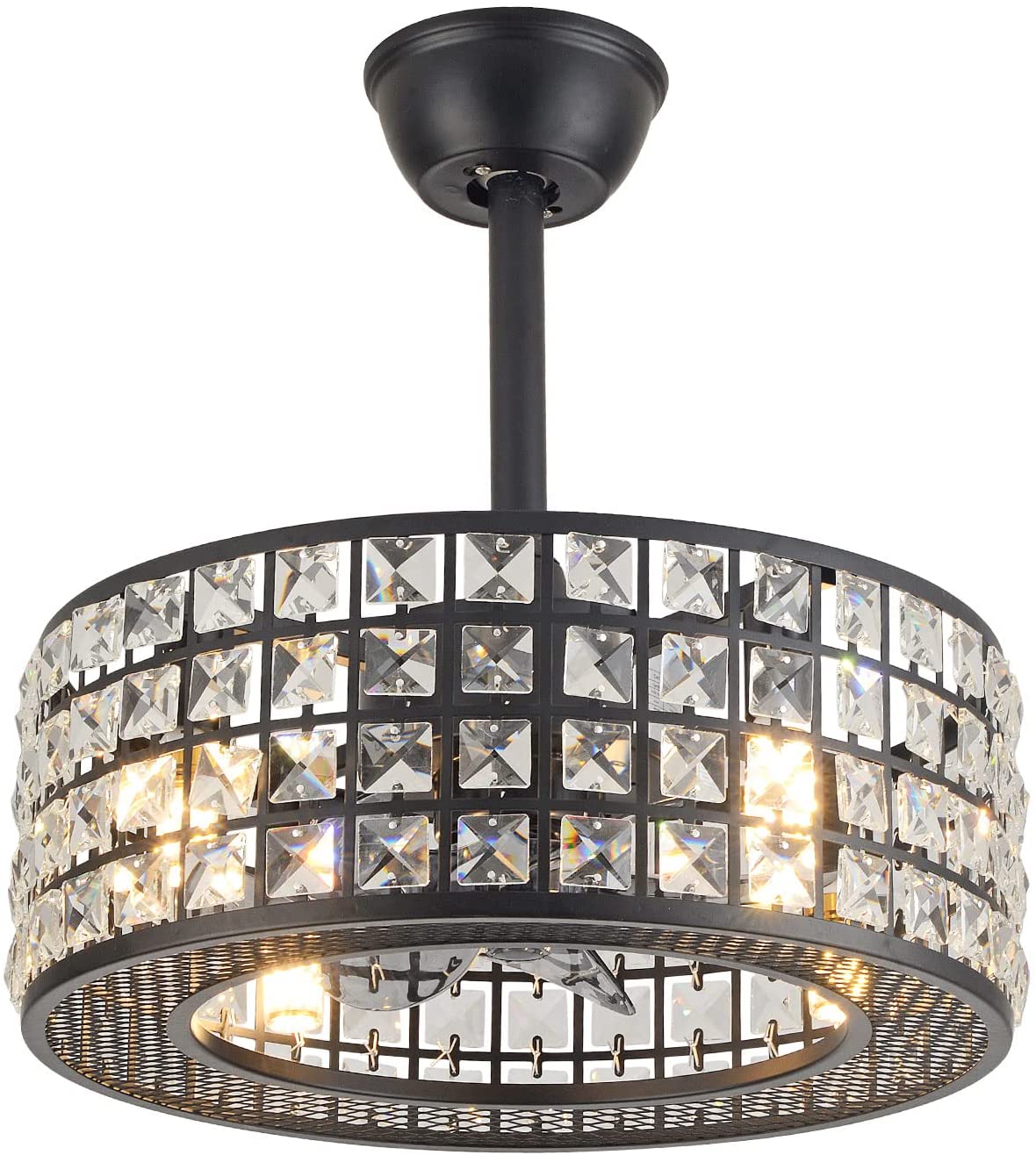 FETCOI Crystal Indoor Ceiling Fan Light Fixtures Flush Mount Ceiling ...