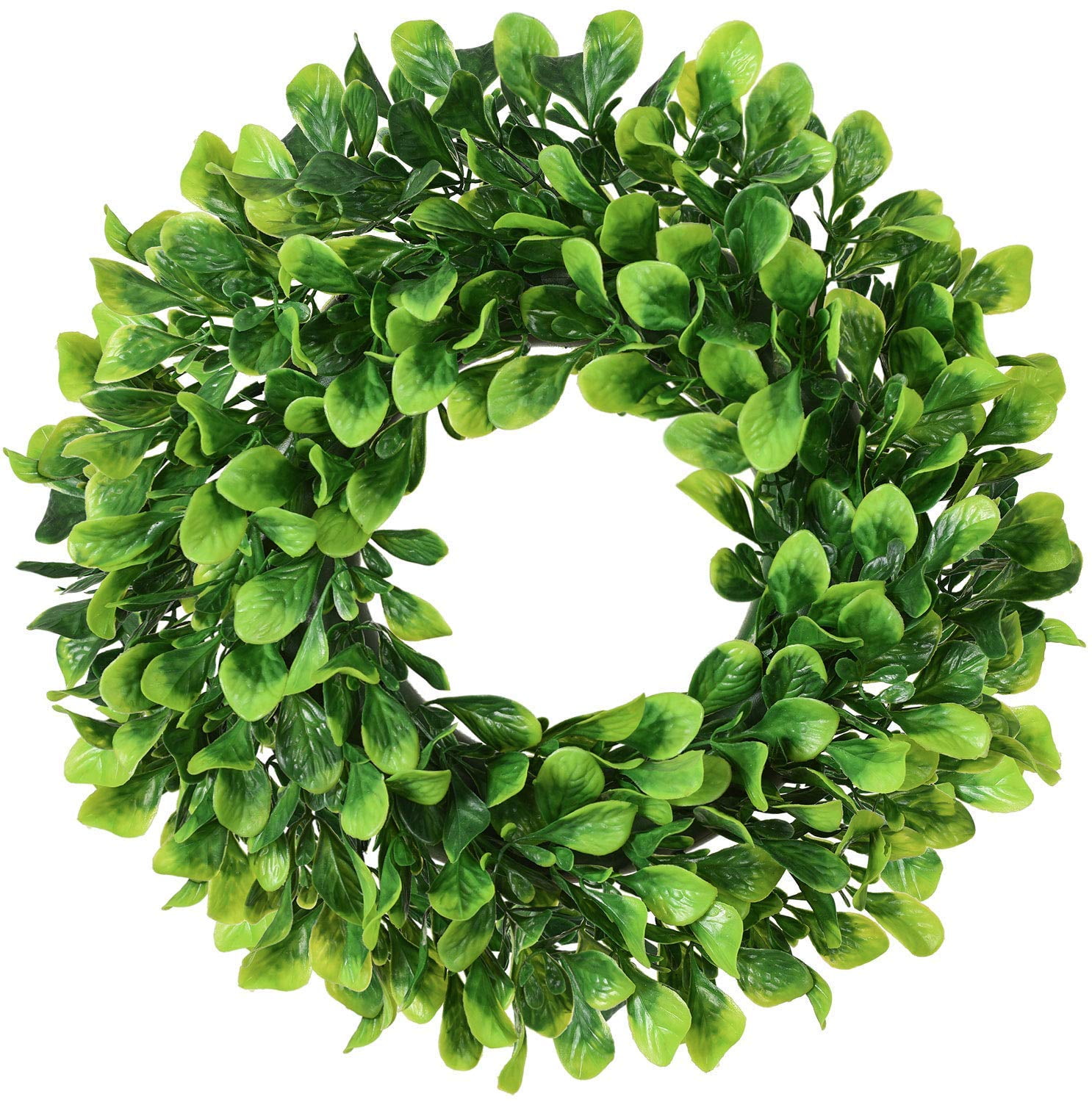 Coolmade Artificial Green Leaves Wreath - 11" Mini-Sized Boxwood Wreath ...