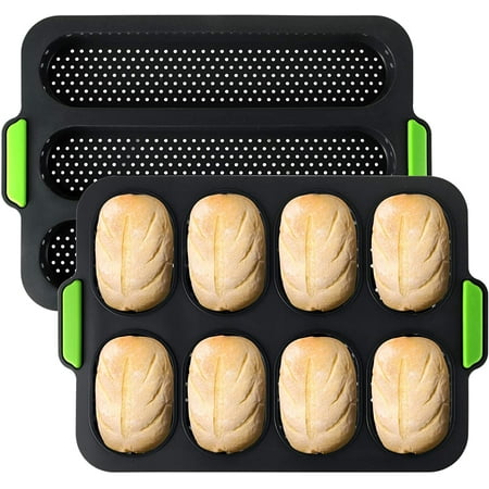 Set of 2 Silicone Baguette Pan, Nonstick French Bread Mold Perforated ...