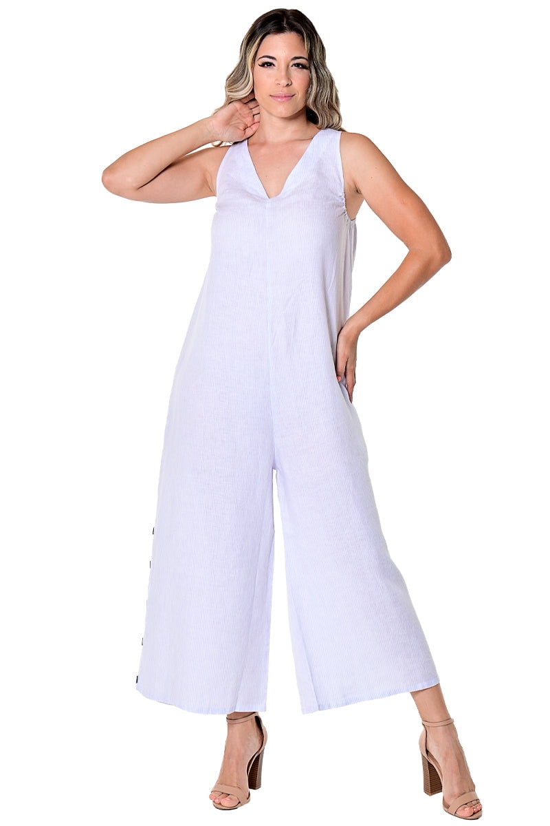 Azucar Ladies Wide Leg 100% Linen Jumper with Halter V-Neck in (5 ...