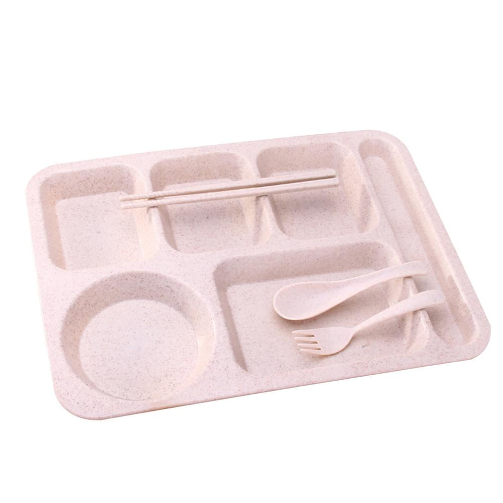Tohuu Food Divider Plates Lunch Trays for Cafeteria 5 Compartment Straw ...
