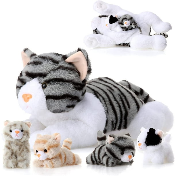 5 Pieces Stuffed Animal Plush Cat Set Include Large Soft Cuddly with 4 ...