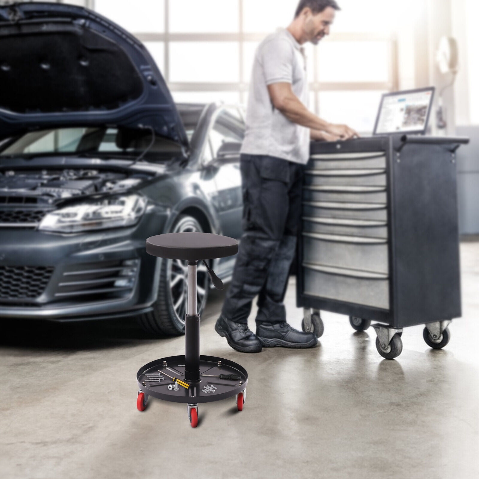 FETCOI Pneumatic Mechanics Roller Seat Adjustable Rolling Creeper ...