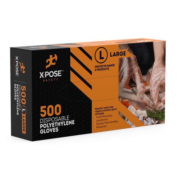 500 Clear Disposable Poly Gloves - Large Non Latex, Food safe ...