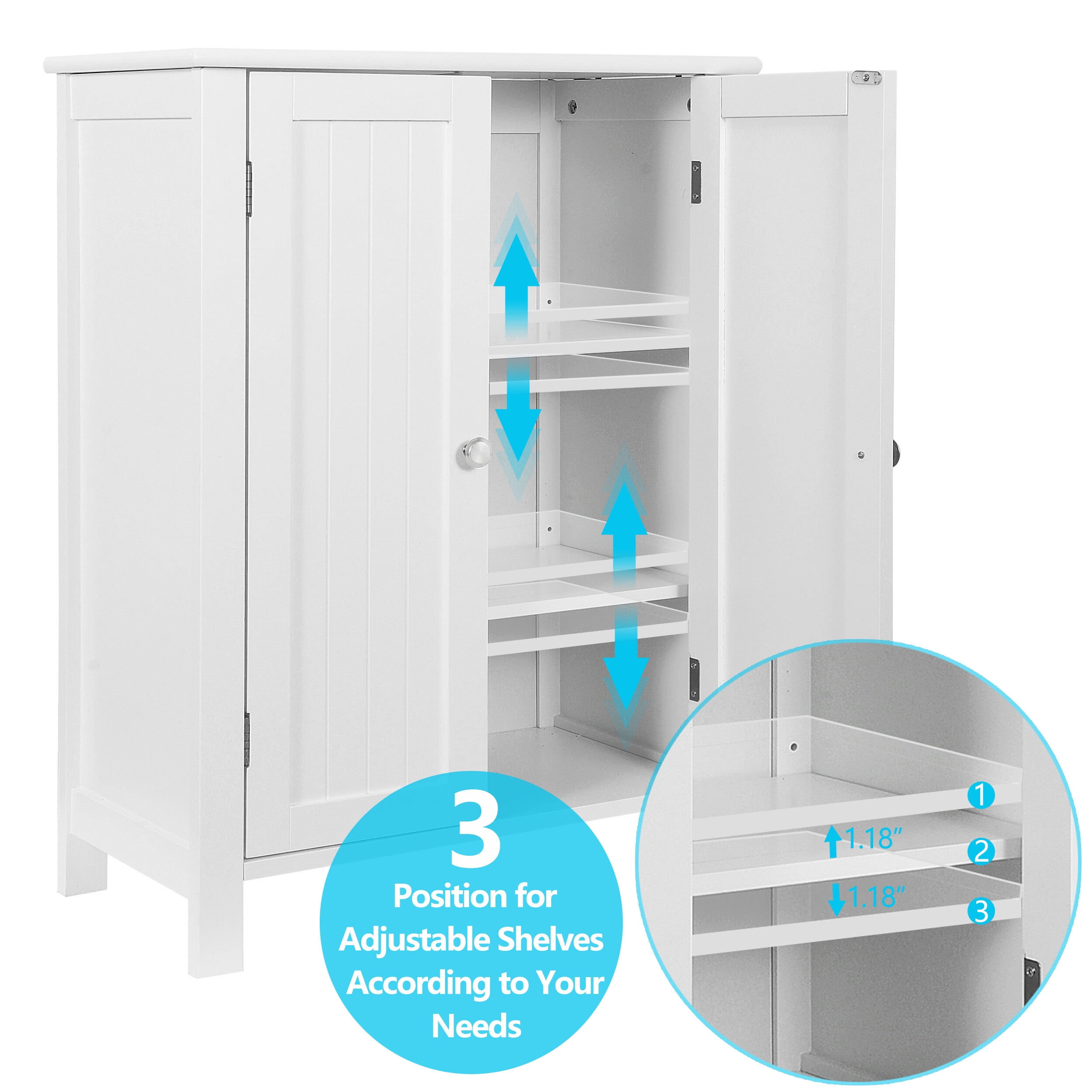 Buy HomGarden 2-Door Bathroom Floor Storage Cabinet Side Cupboard W ...
