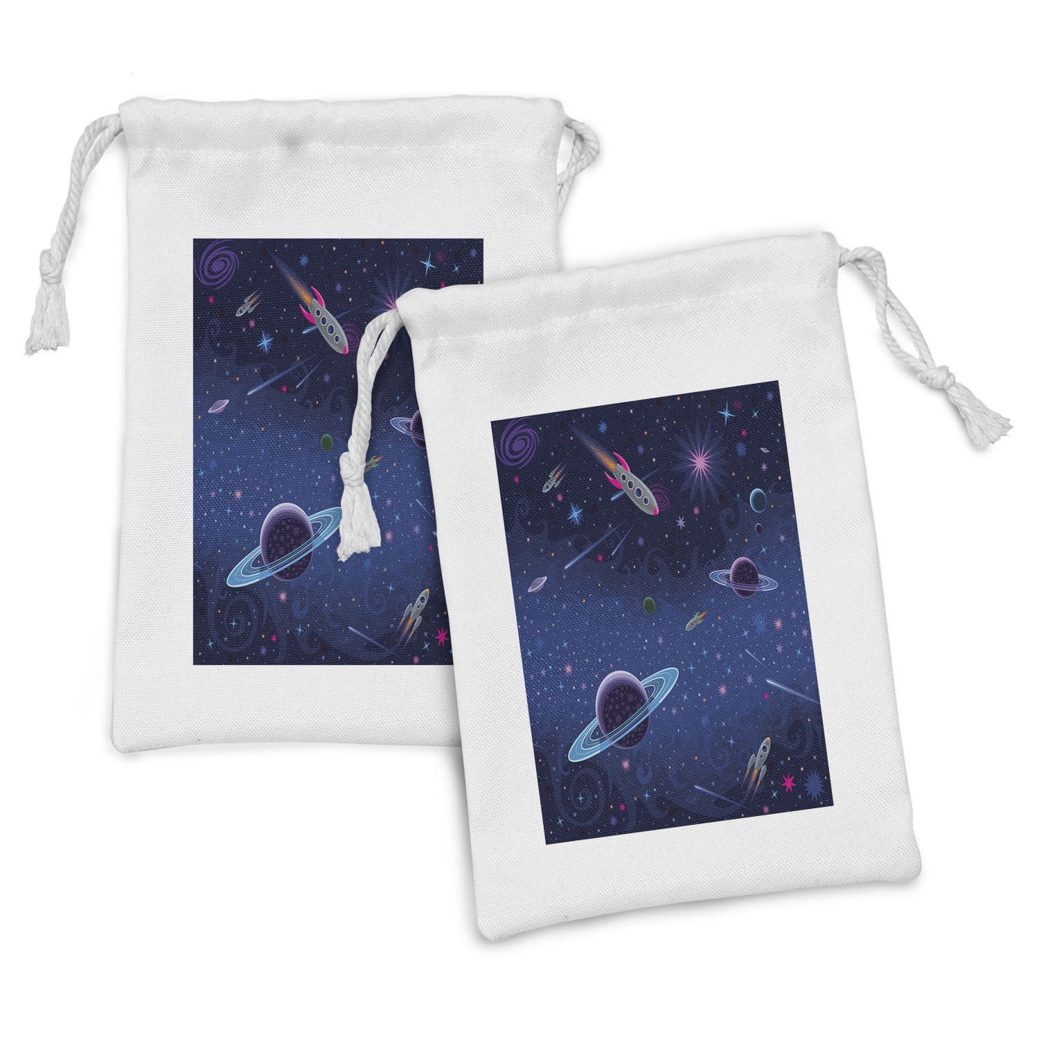 Outer Space Fabric Pouch Set of 2, Orbit Rocket Galaxy Stars Milkyway ...