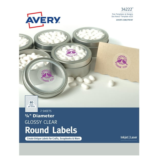 Avery Glossy Clear 3/4" Round Labels, Sure Feed, 160 Labels (34222 ...