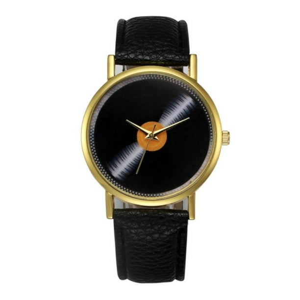 Classic LP Record Style Design Face Men Woman Black Band Watch-258-YC ...
