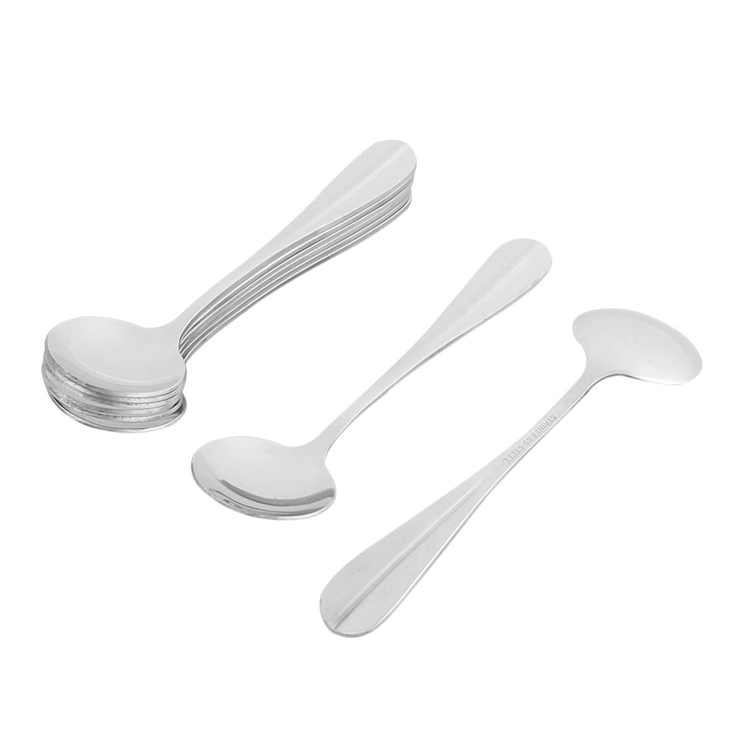 Household Restaurant Utensil Round Head Metal Spoon Silver Tone 8pcs ...