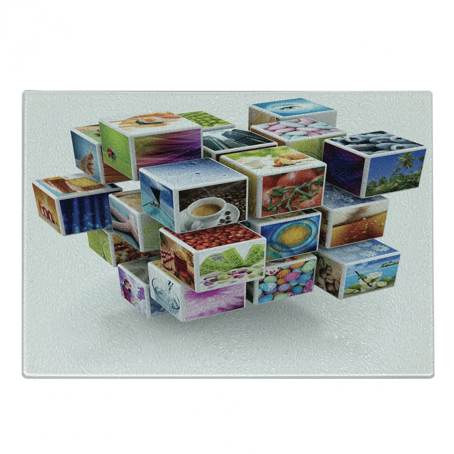 Collage Cutting Board, Life Style Themed Cubic Structure Virtually ...