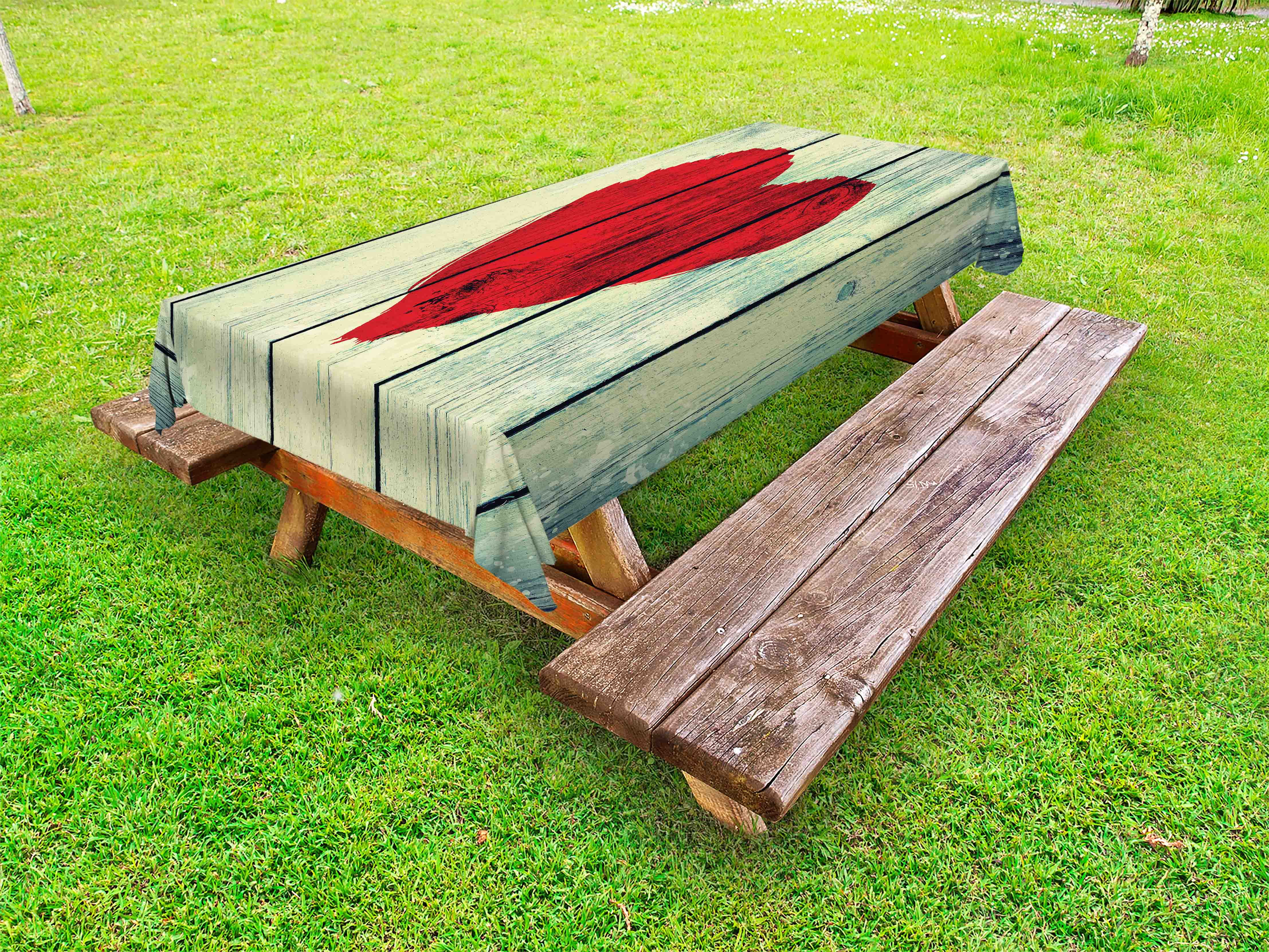 Love Outdoor Tablecloth, Heart Symbol Painted on Rustic Wooden Wall ...