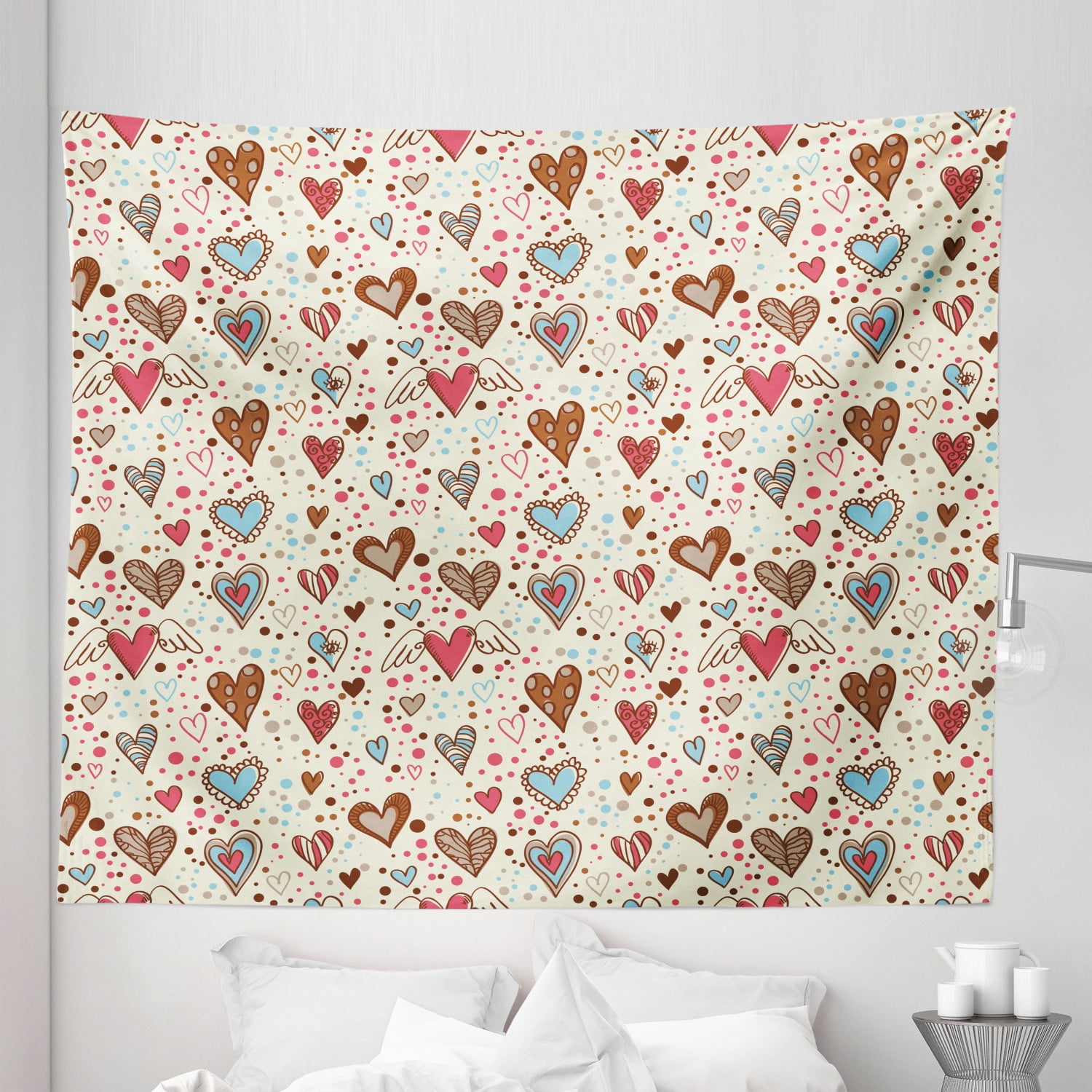 Valentines Tapestry, Hand Drawn Dotted Background with Valentines Day ...