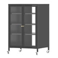 35.8-Inch Media Storage Cabinet, Modern Steel Frame, Adjustable Glass ...