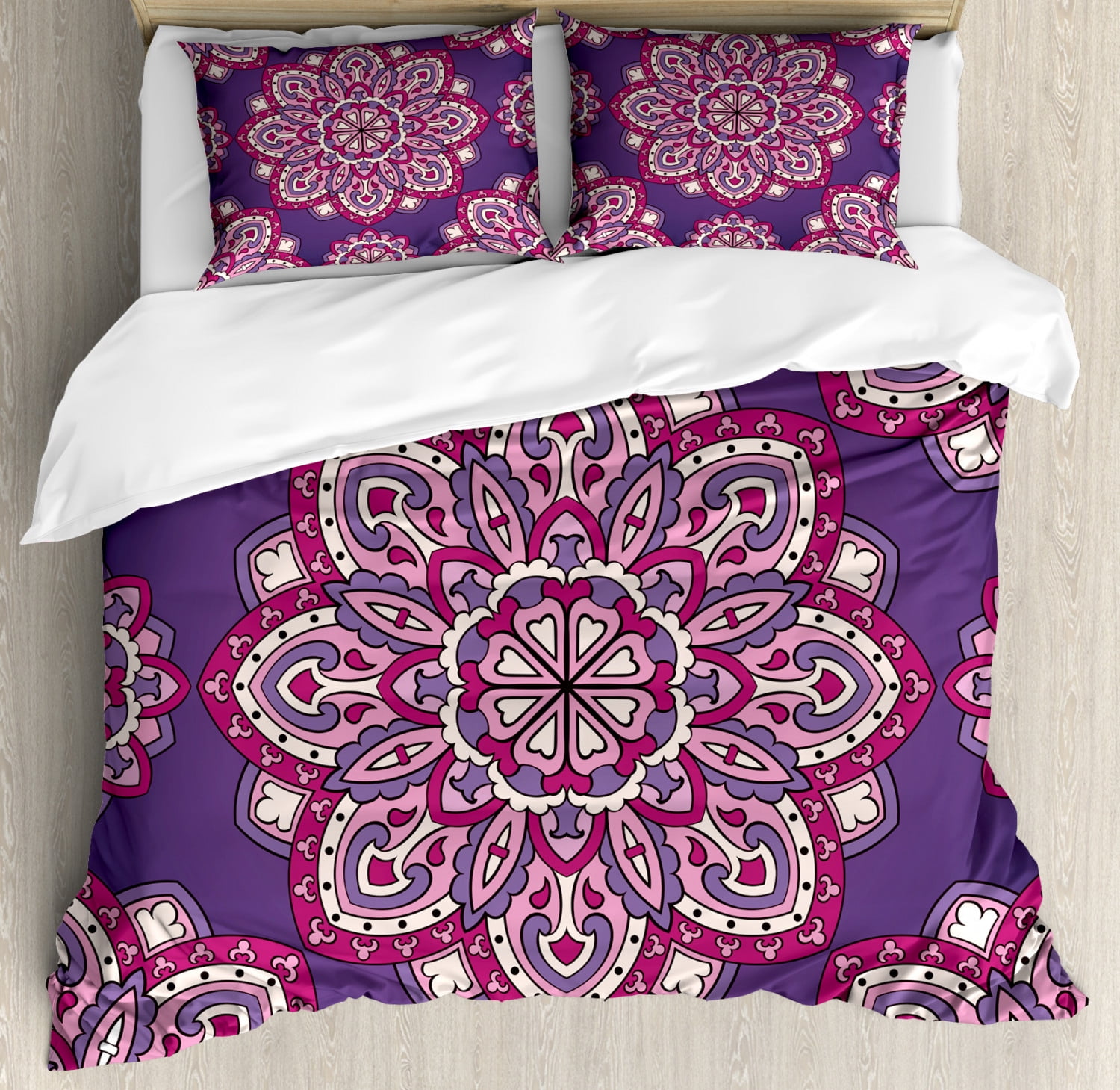 Purple Mandala King Size Duvet Cover Set, Colorful Oriental Mandala ...