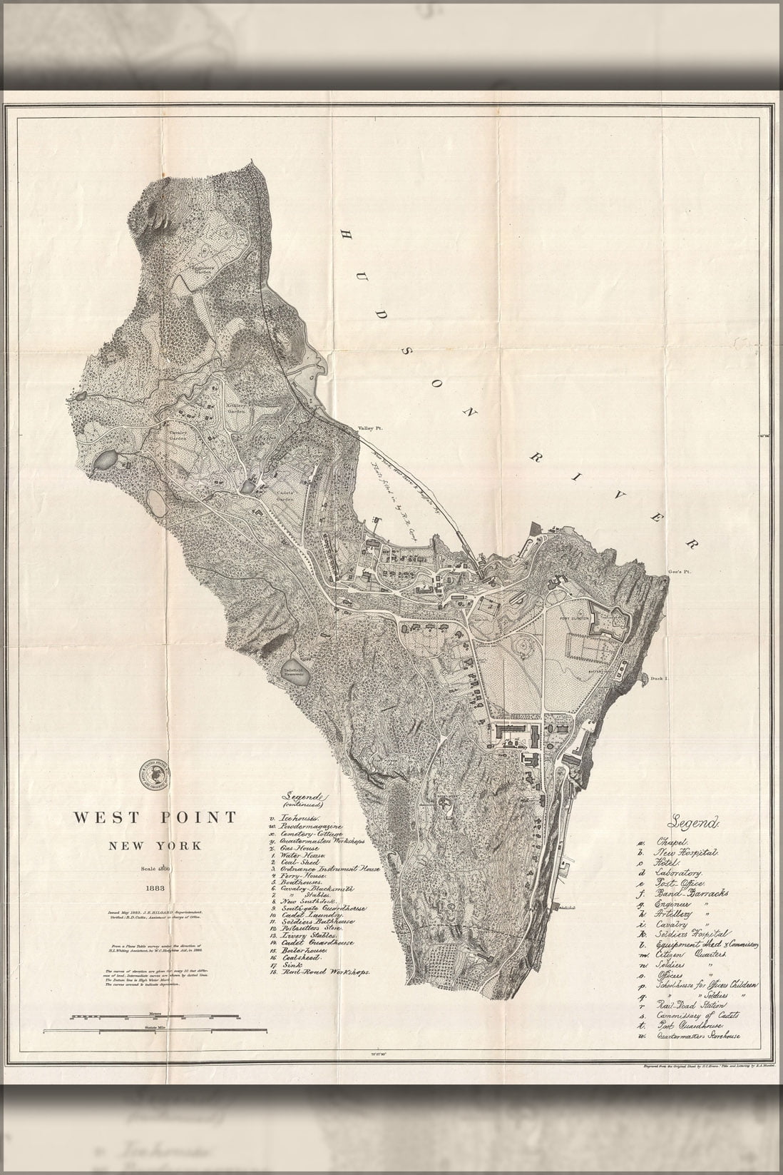24"x36" Gallery Poster, 1883 map of the West Point Military Academy ...