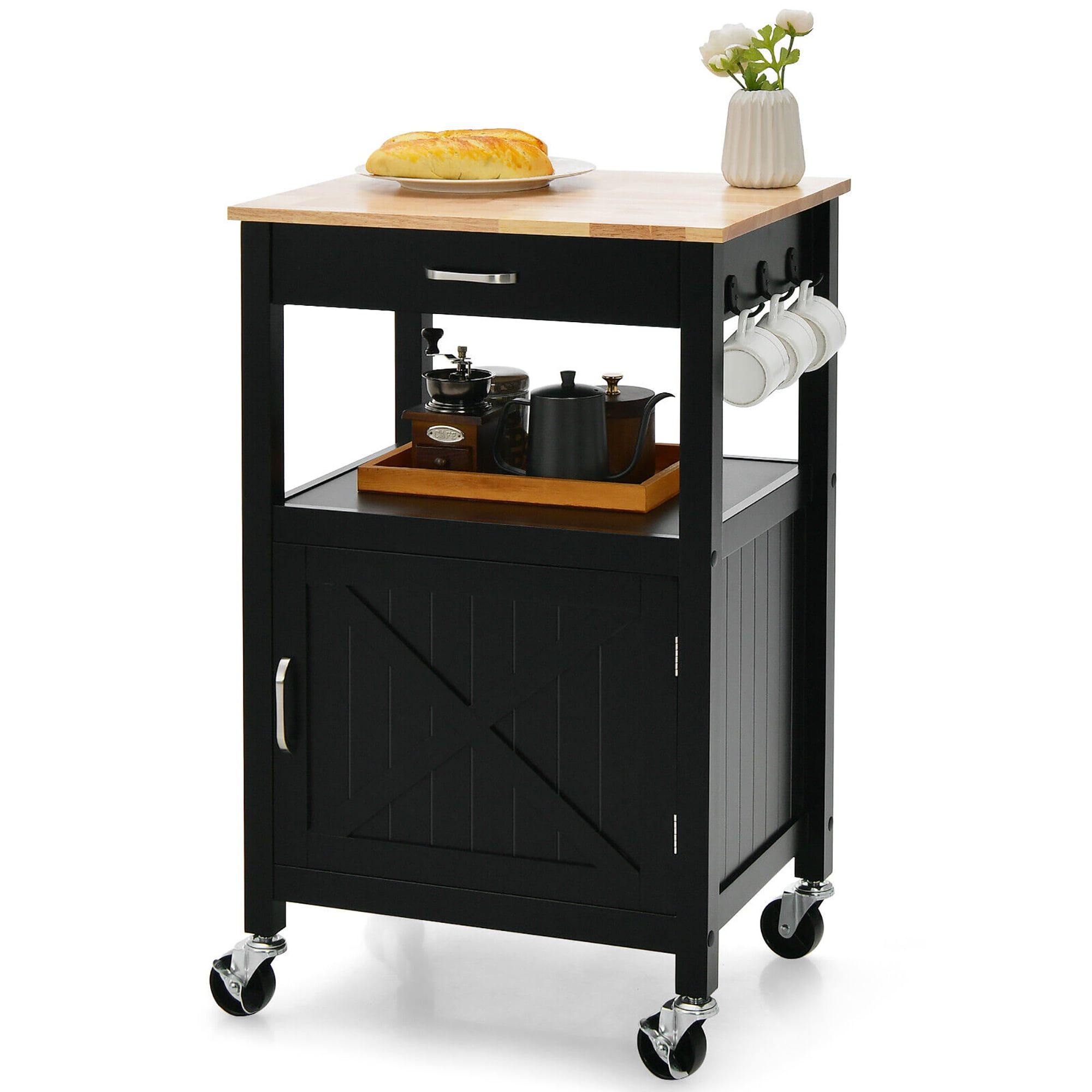 Gymax Small Kitchen Island on Wheels Mobile Trolley Cart Barn Door ...