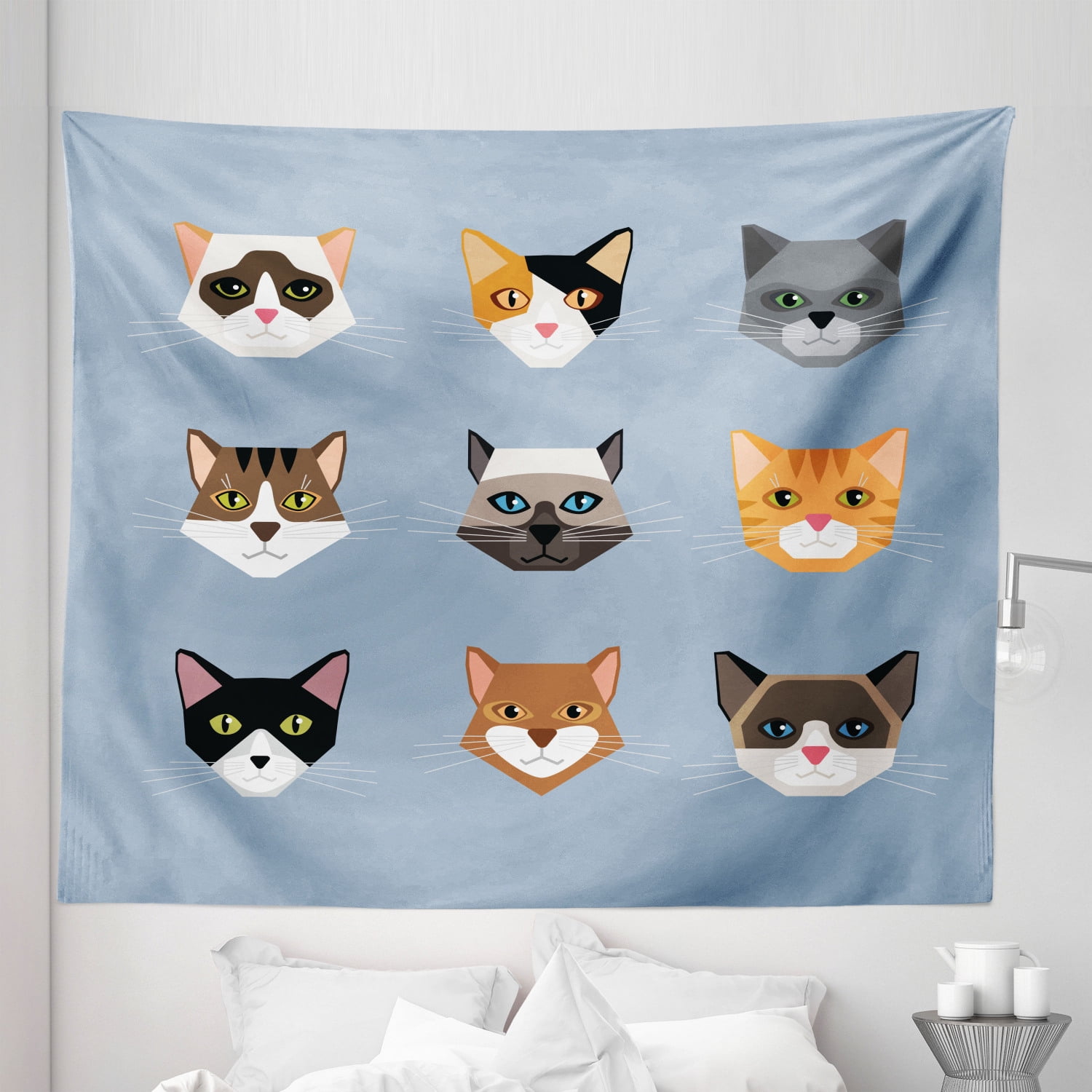 Cat Tapestry, Animal Portrait Set Kittens Face Whiskers Contemporary ...