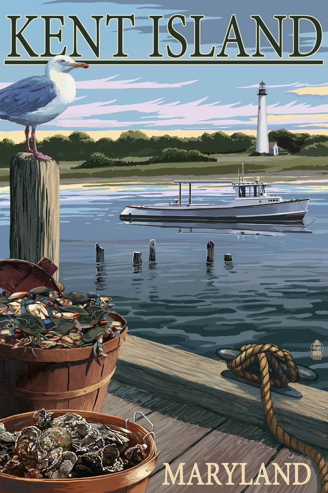 Kent Island, Maryland, Blue Crab and Oysters on Dock (24x36 Giclee ...