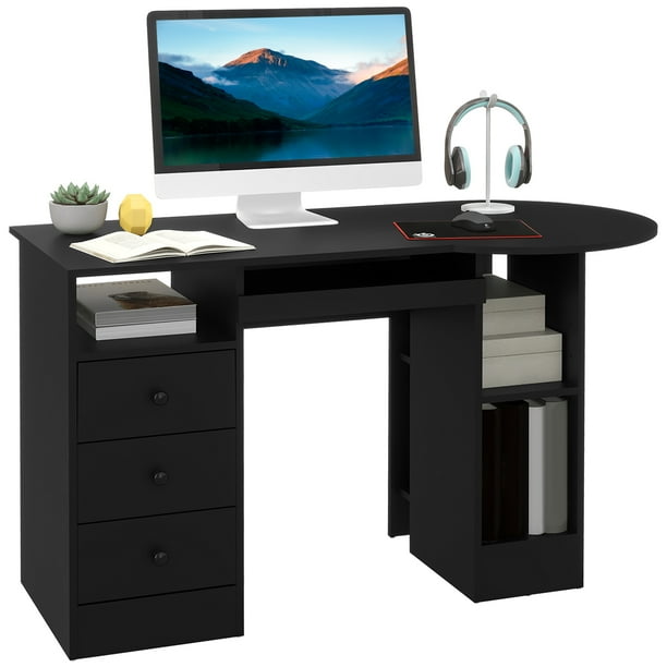 HOMCOM Computer Desk w/ Storage Modern Workstation Desk w/ Shelf Drawer ...