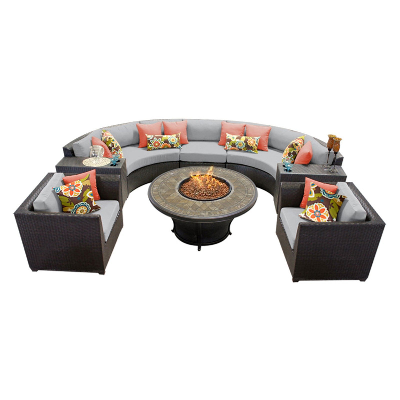TKC Barbados 8 Piece Patio Wicker Fire Pit Sofa Set in Gray - Walmart.com
