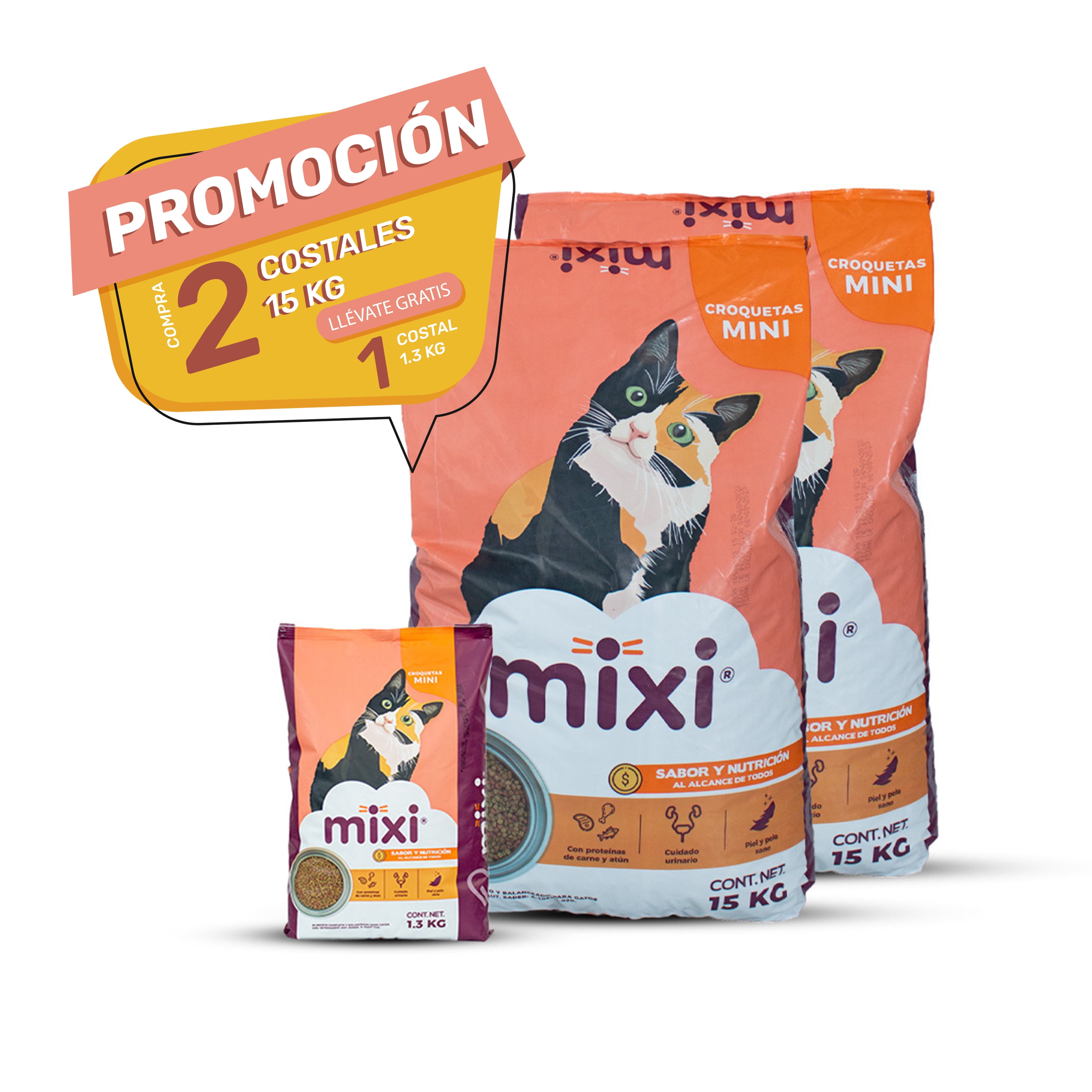 Alimento Mixi Para Gato Sabor Pollo, Cerdo Y Atún 2 sacos de 15kg regala mixi de 1.3kg Mixi MIXI ...