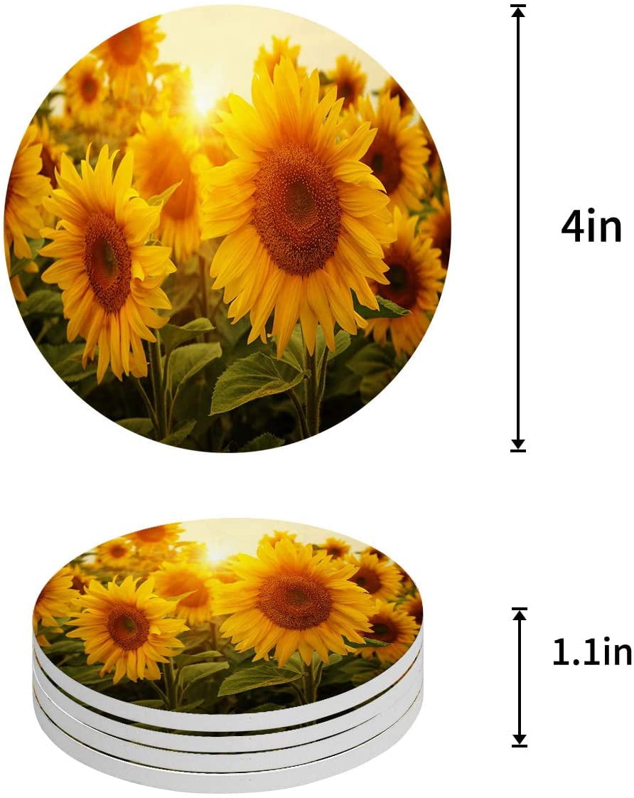 ZHANZZK Sunflower Set of 4 Round Coaster for Drinks, Absorbent Ceramic ...