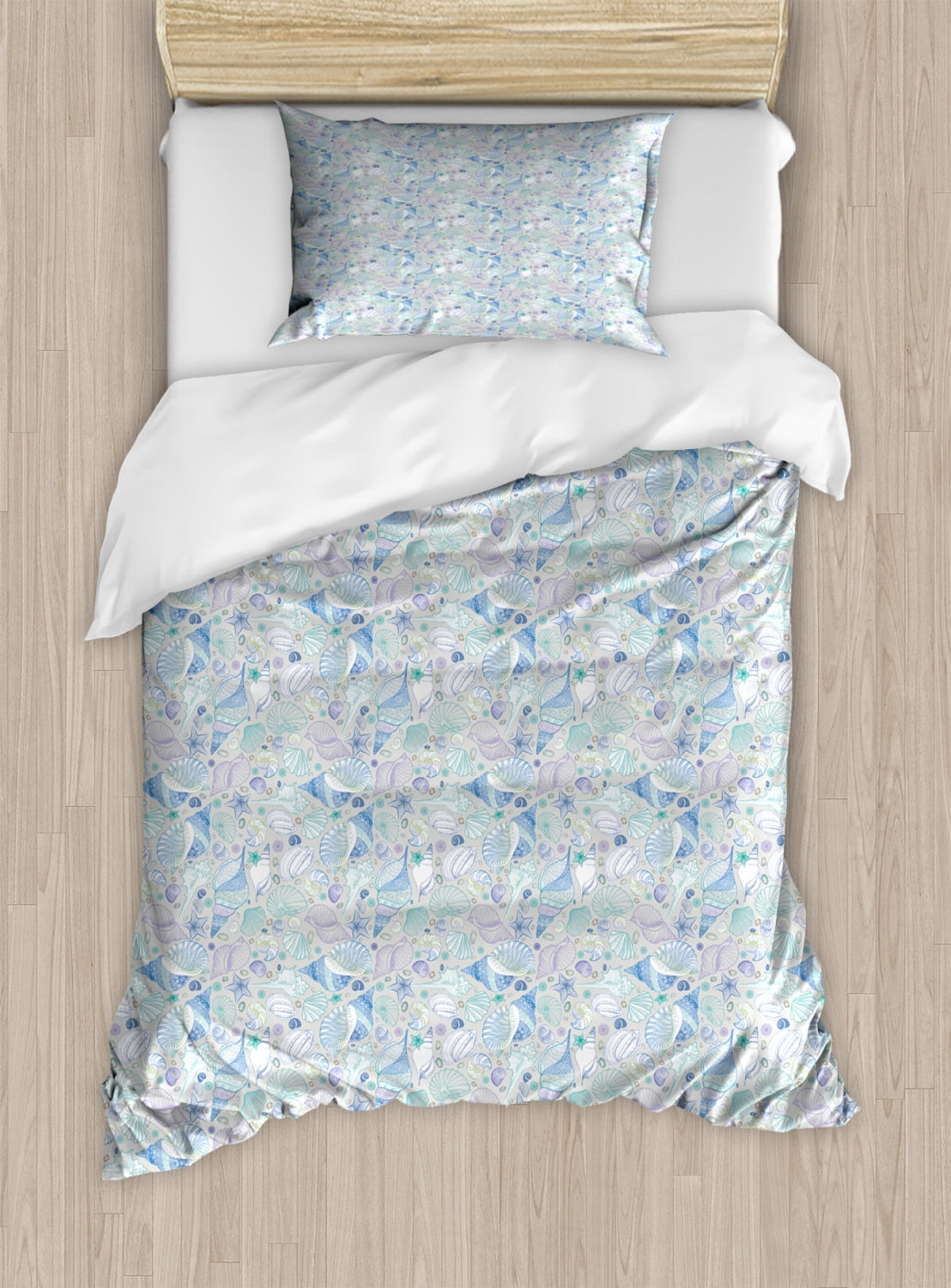 Shells Twin Size Duvet Cover Set, An Assortment of Colorful Marine ...