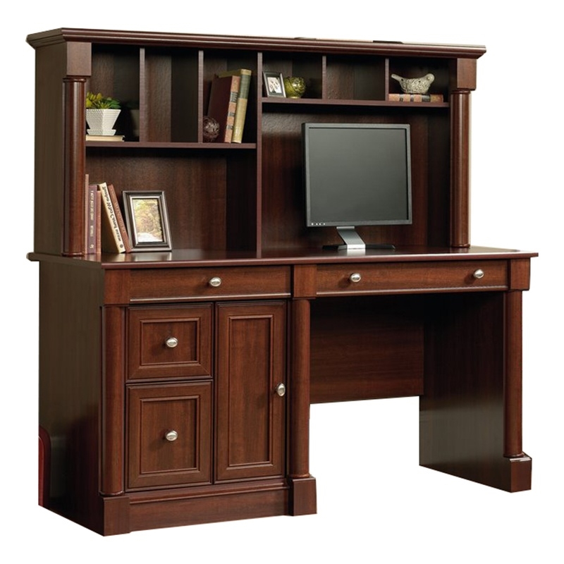 Kingfisher Lane Contemporary Wood Computer Desk with Hutch in Cherry ...