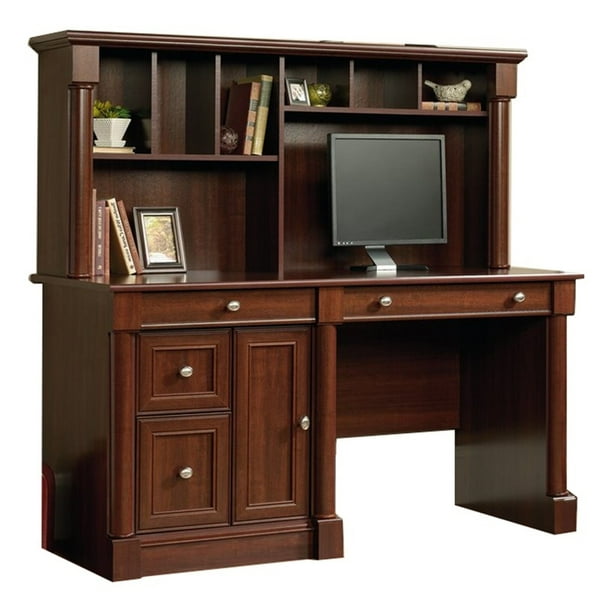 Kingfisher Lane Contemporary Wood Computer Desk with Hutch in Cherry ...
