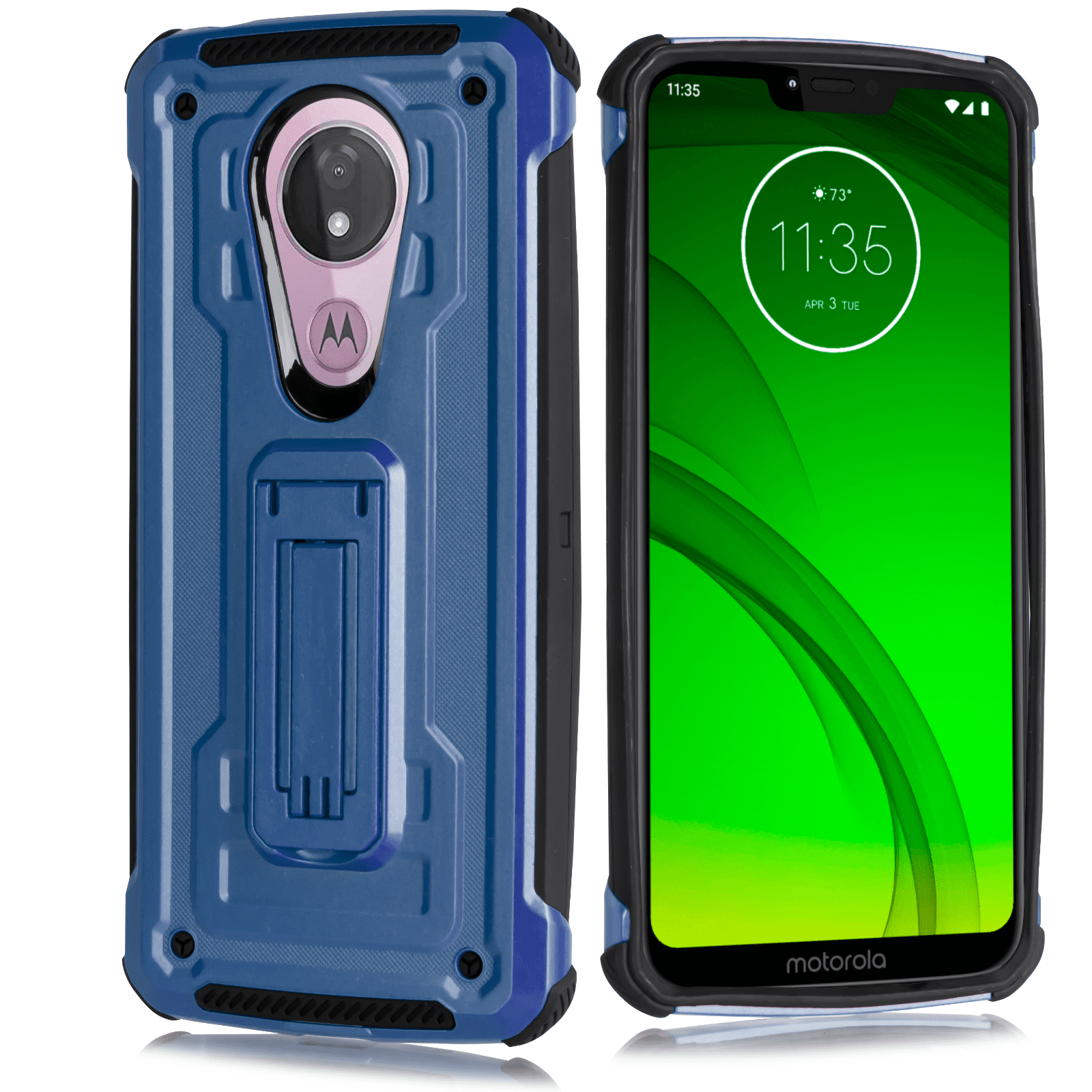 for 5.7" Motorola Moto G7 Play Armor Foldable Kickstand Dual Layer ...