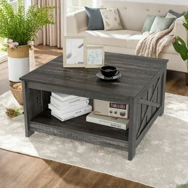 Dextrus 2-Tier Farmhouse Coffee Table with Storage, Wood Center Table ...