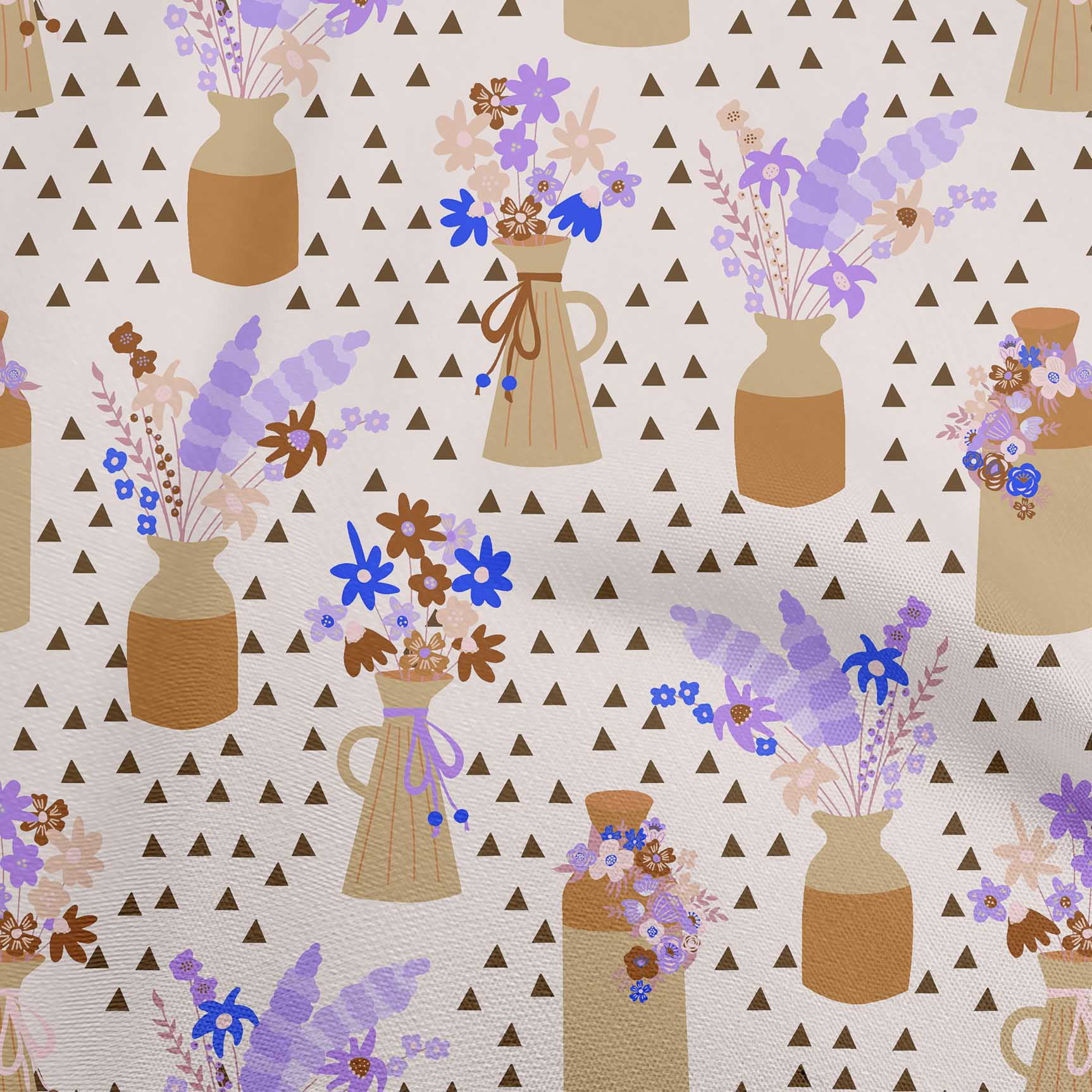 oneOone Viscose Chiffon Rust Brown Fabric Floral Vase With Geometrical ...