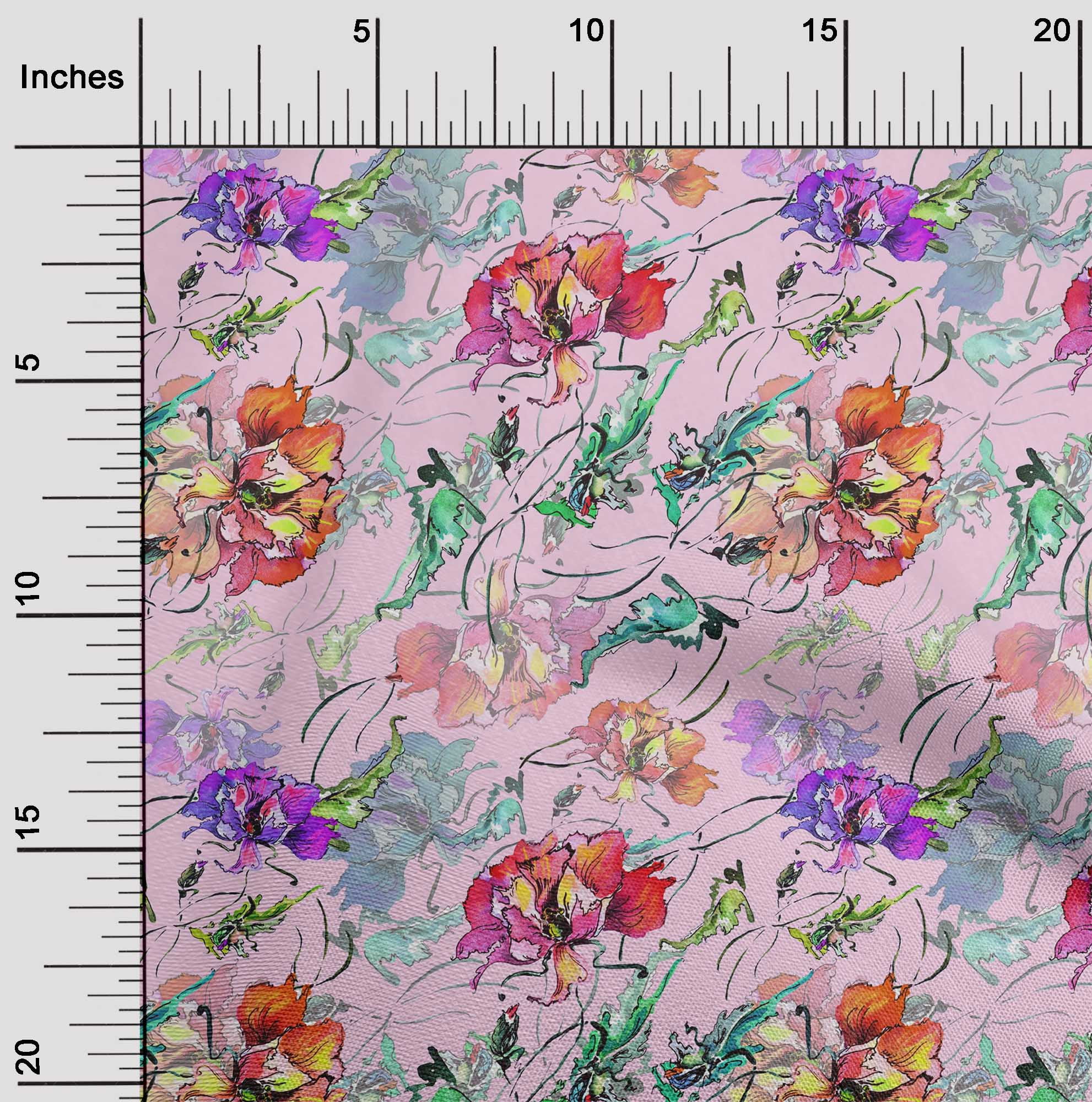 oneOone Cotton Silk Light Pink Fabric Texture|Leaves & Floral Artistic ...