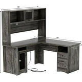 Homieasy 60 Inch L Shaped Desk with Power Outlet, LED Lights, Drawers ...
