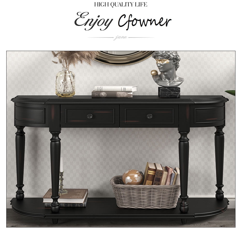 Cfowner Retro Circular Curved Entryway Table, Solid Wood Console Table ...