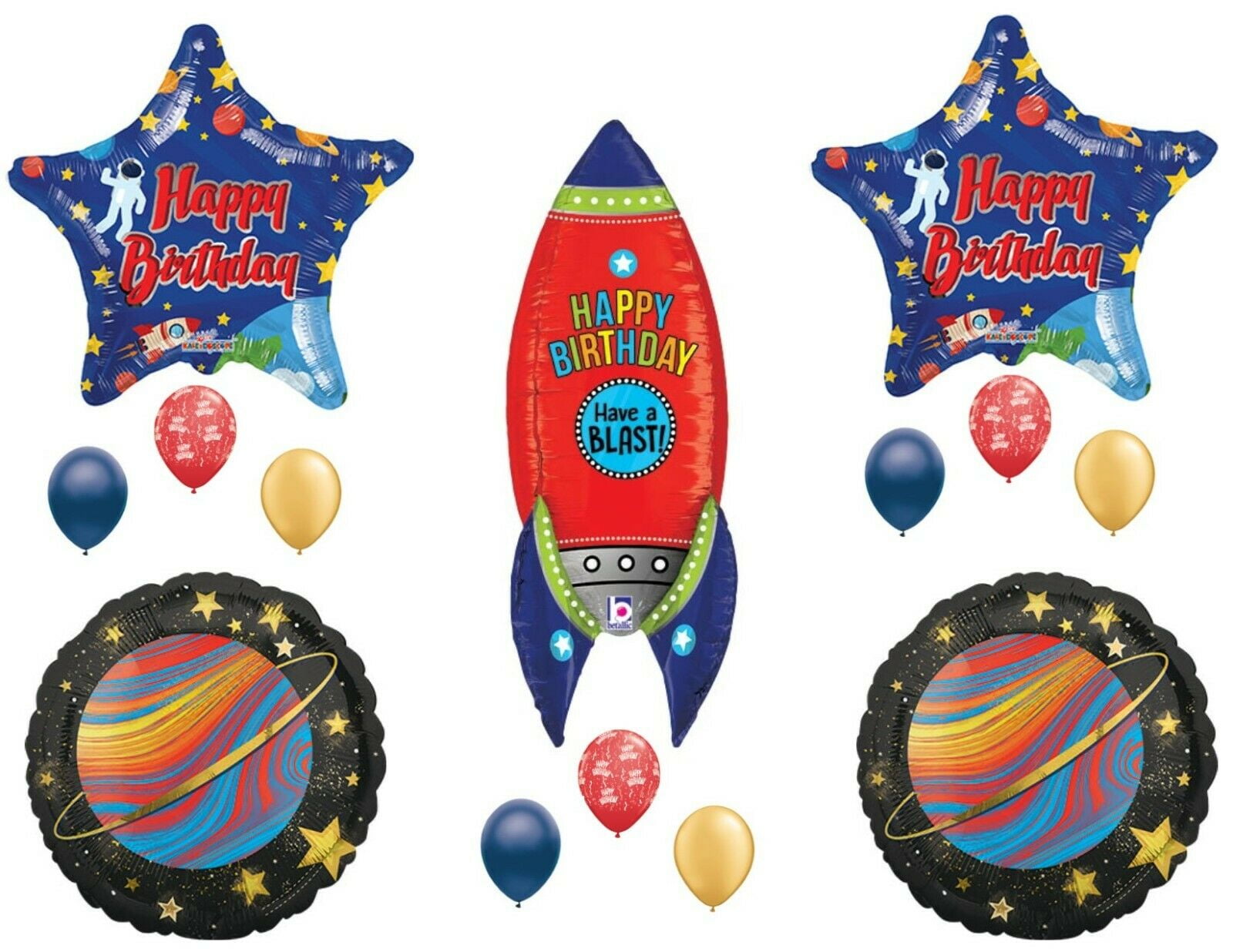 Rocket Astronaut Spaceship Happy Birthday Party Balloons Decorations ...