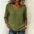 Blouse for Women 3/4 Sleeve Notch V Neck Solid Color Casual Button ...
