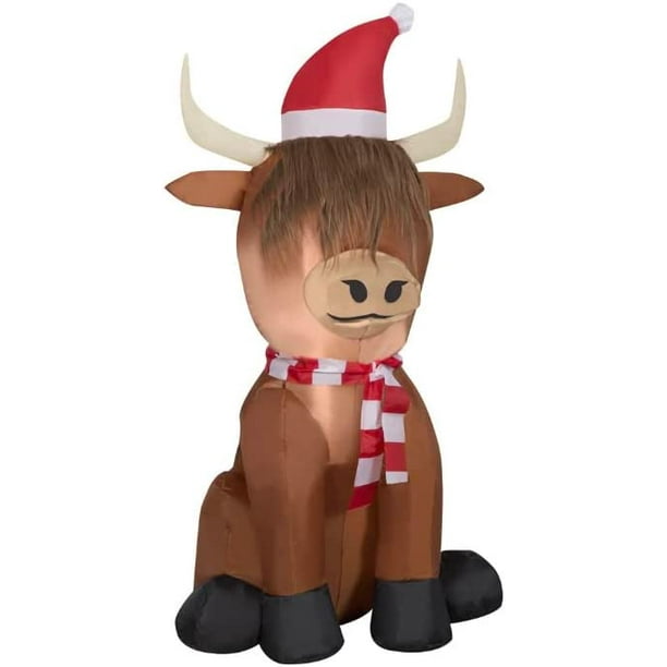 Highland Cow in Santa Hat Holiday Outdoor Inflatable - Walmart.com