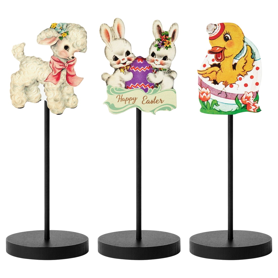3Pcs Vintage Easter Bunny Wood Tall Standing Block Set Old Victorian ...