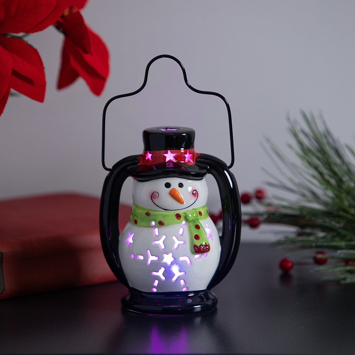 Evergreen LED Color Changing Ceramic Lantern, Snowman - Walmart.com