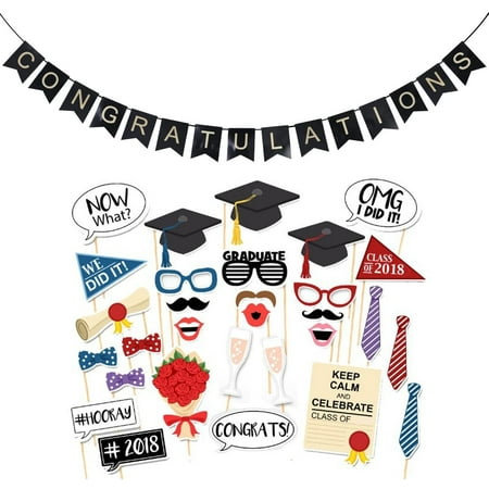 HTOOQ 30pcs Graduation Photo Booth Props & CONGRATULATIONS Bunting ...