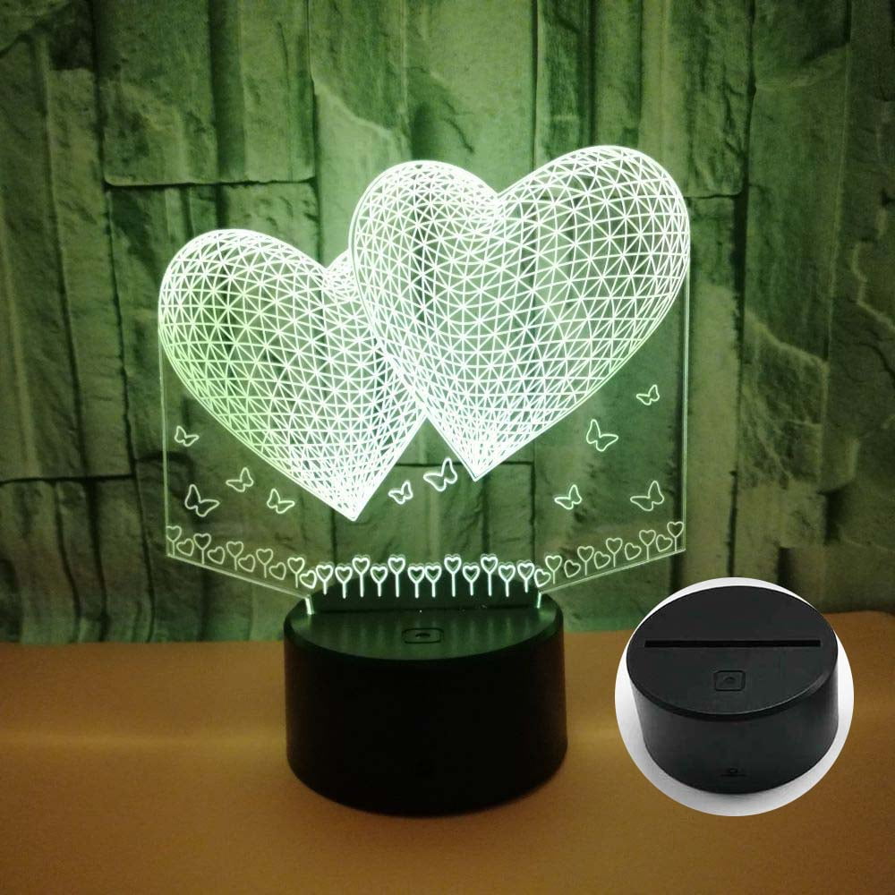 TureClos 7 Color Change 3D Hologram Love Heart Lamp USB Acrylic Light ...